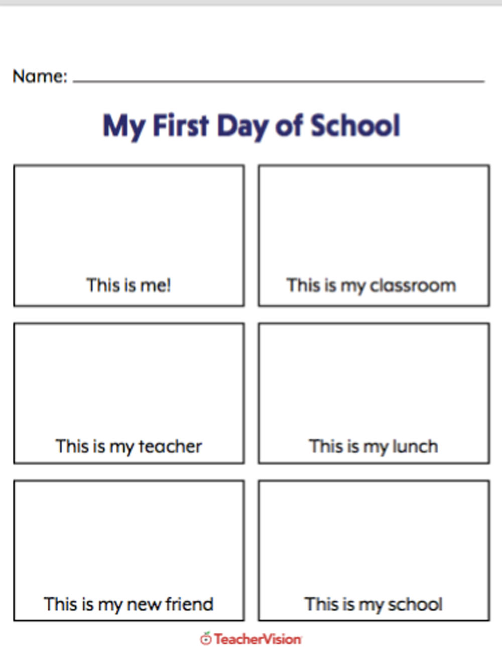 My First Day of School Picture Activity - TeacherVision - Worksheets ...