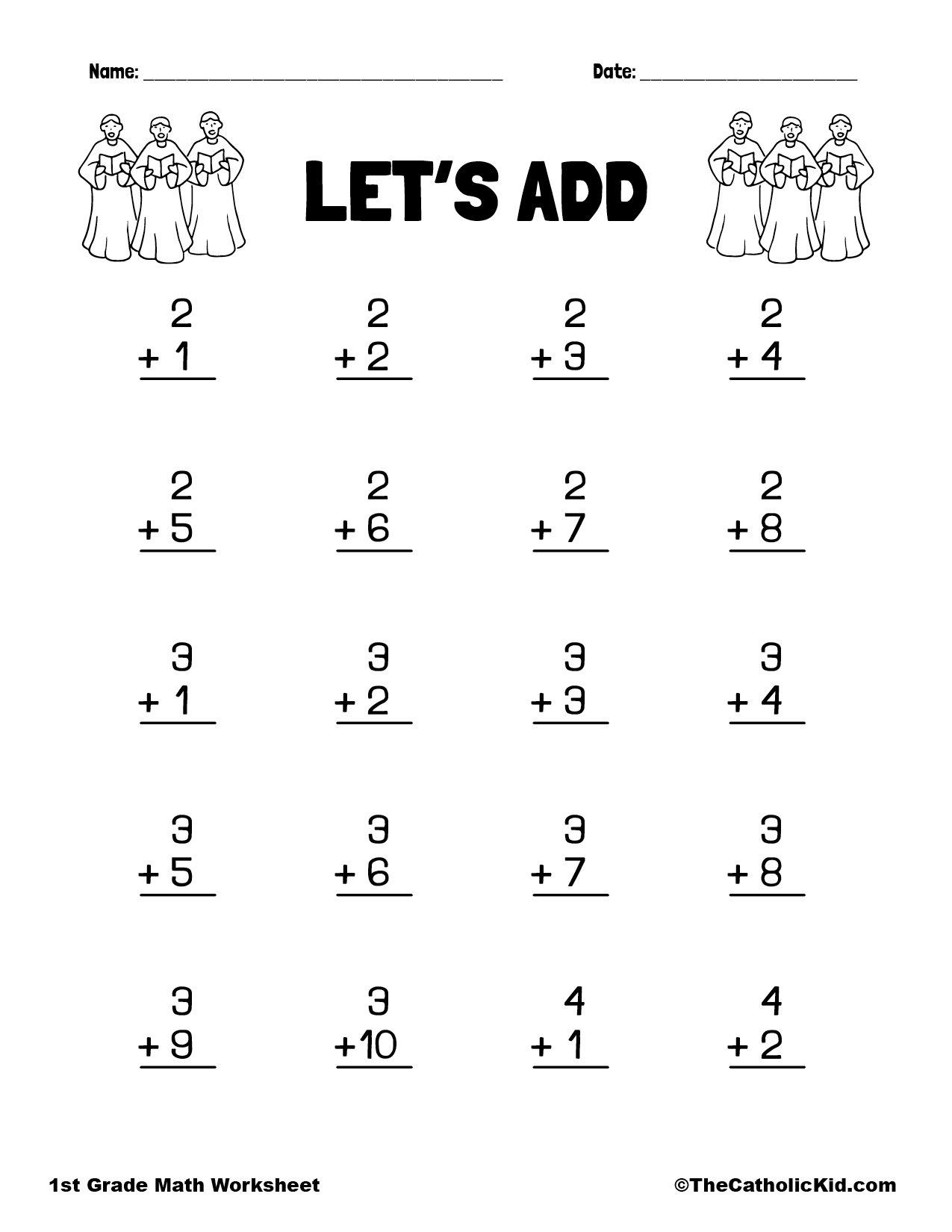 Lets Add - 1st Grade Math Adding Worksheet Catholic ... - Worksheets ...