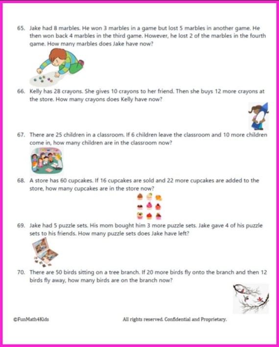 1st Grade Math Worksheets 100 Word Problems Addition Subtraction ...
