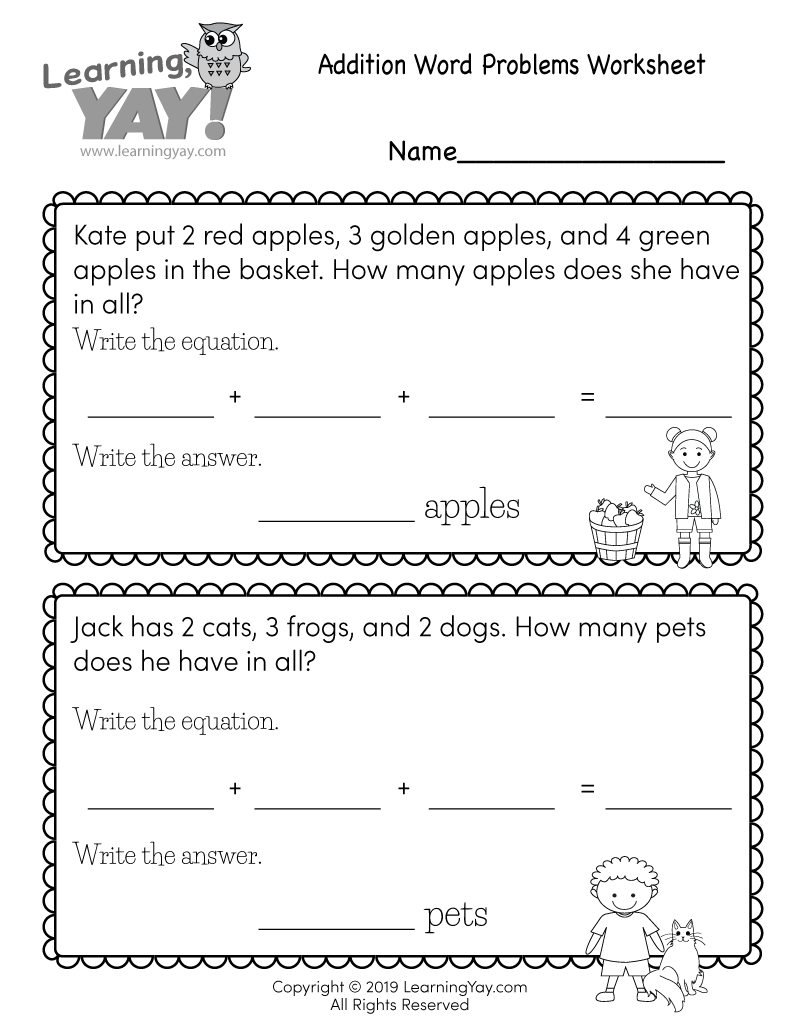 Addition Word Problems Worksheet for 1st Grade (Free Printable ...