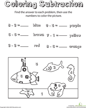 Subtraction Color by Number Worksheets - Kindergarten Mom - Worksheets ...