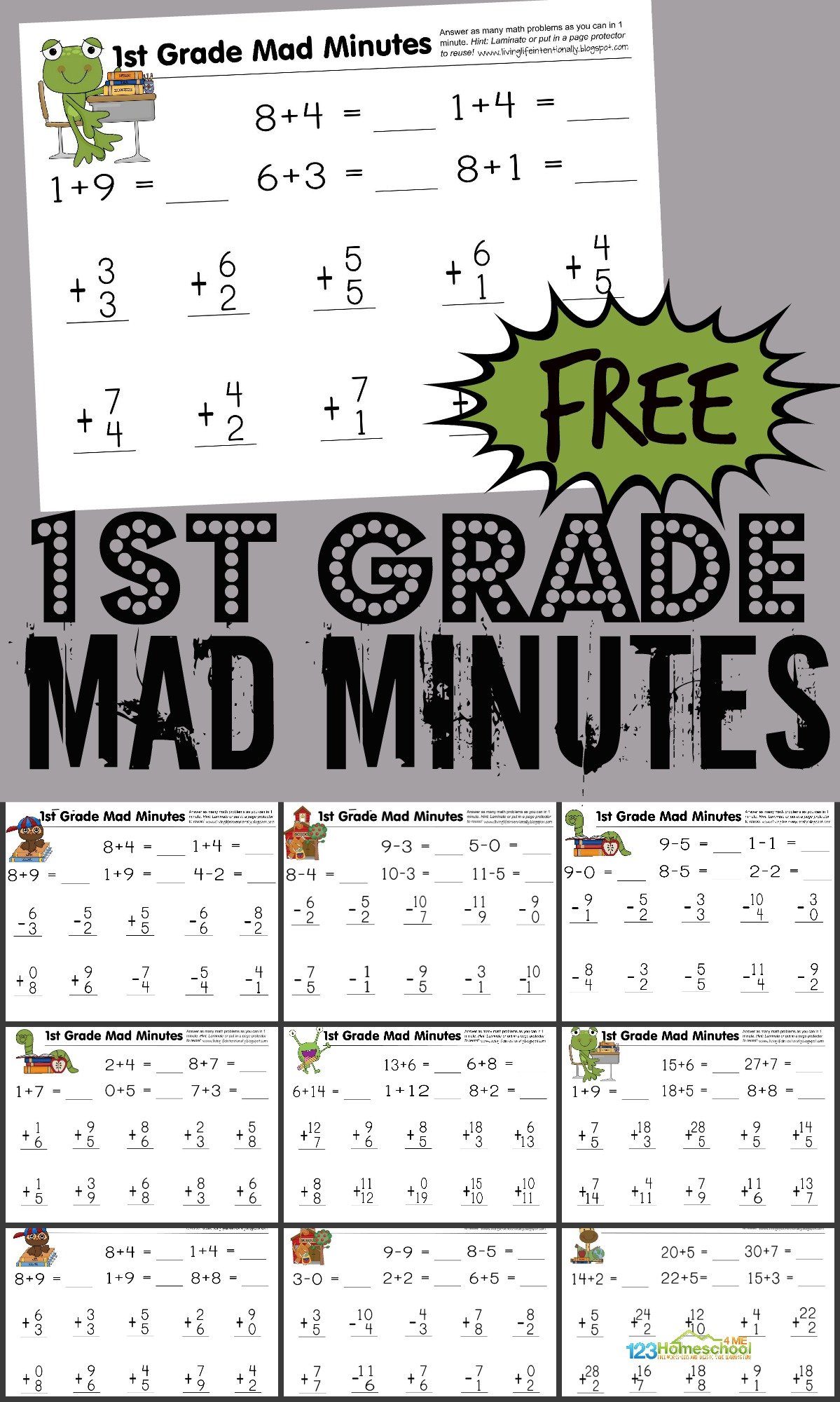 FREE 1st Grade Printable Math Worksheets & First Grade Mad Minutes ...