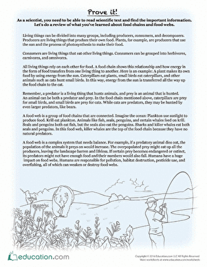 Food Chains and Food Webs - Reading Comprehension Worksheet | edHelper ...