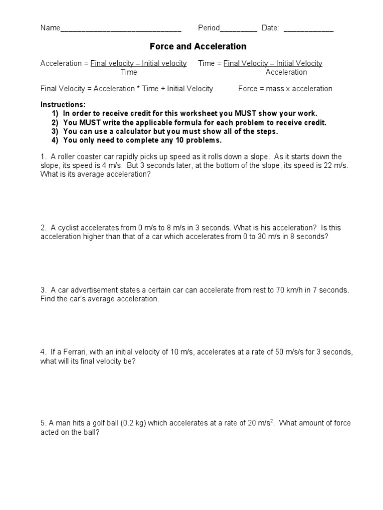 Free force and mass worksheet, Download Free force and mass worksheet ...