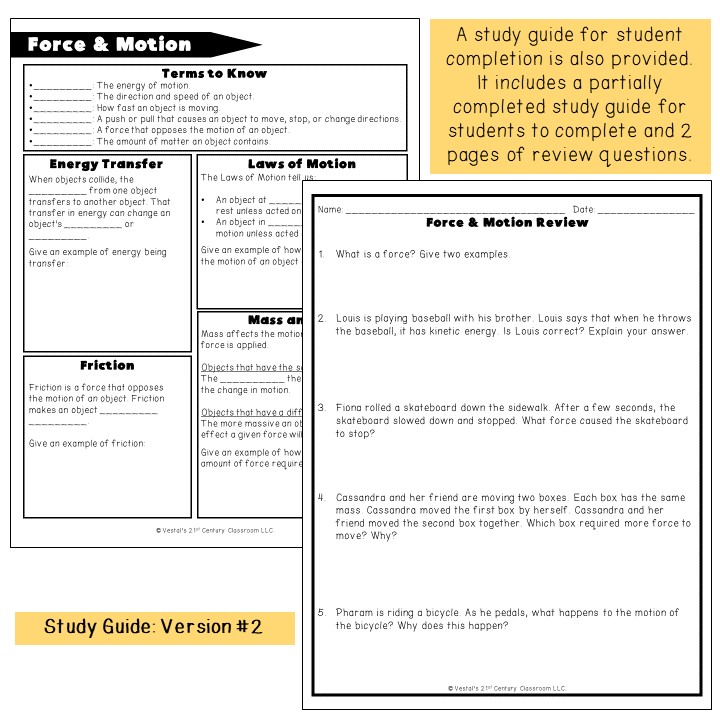 Force and Motion Study Guide and Review Worksheets - Worksheets Library