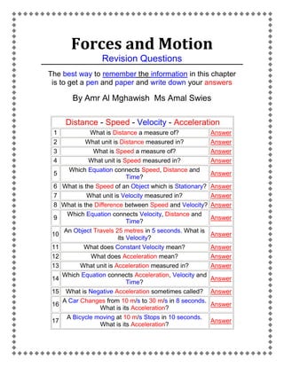 Forces and motion, an active worksheet prepared by Amr Almghawish ...