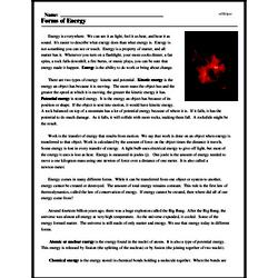 Forms of Energy - Reading Comprehension Worksheet | edHelper - Worksheets Library