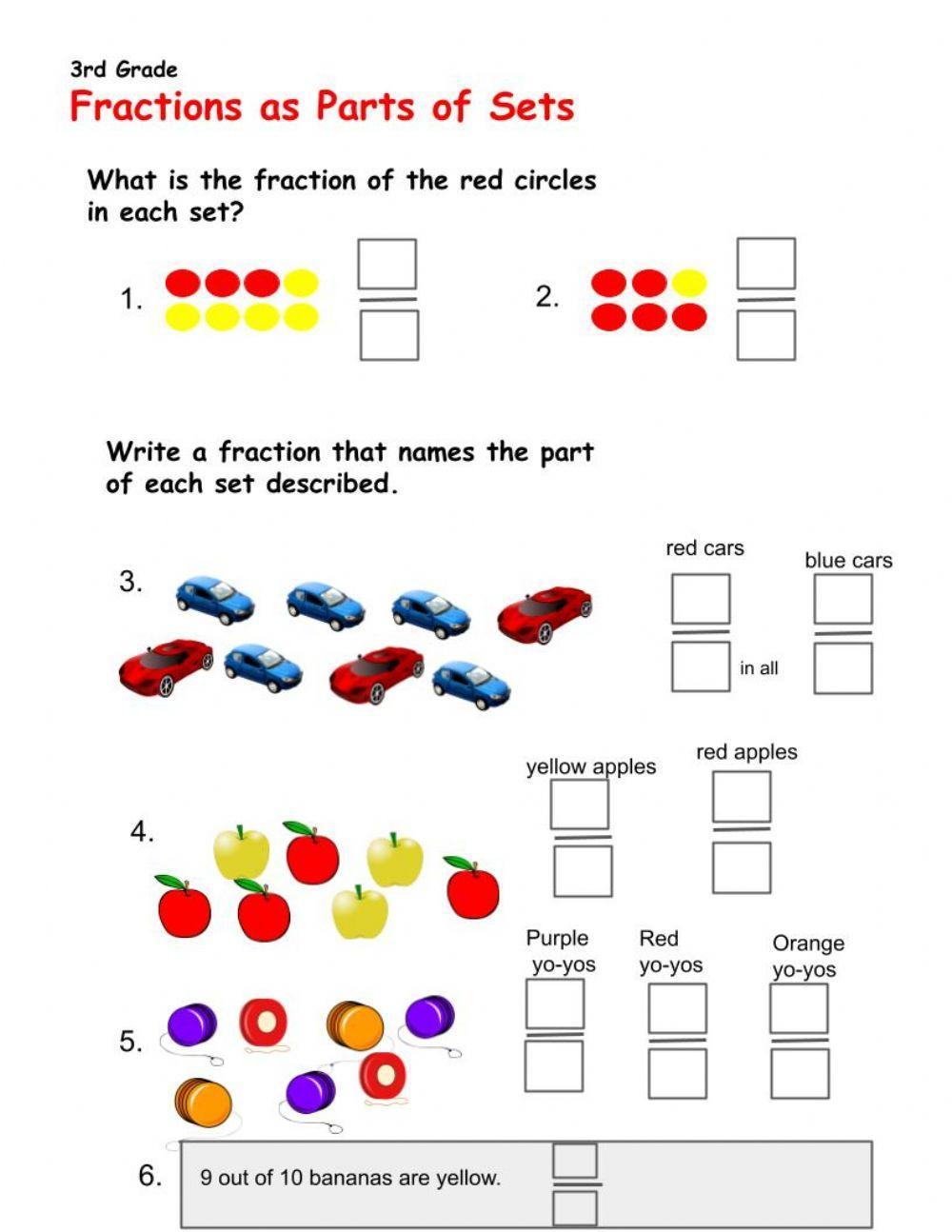 Fractions As Parts Of Sets Worksheet Live Worksheets Worksheets Library