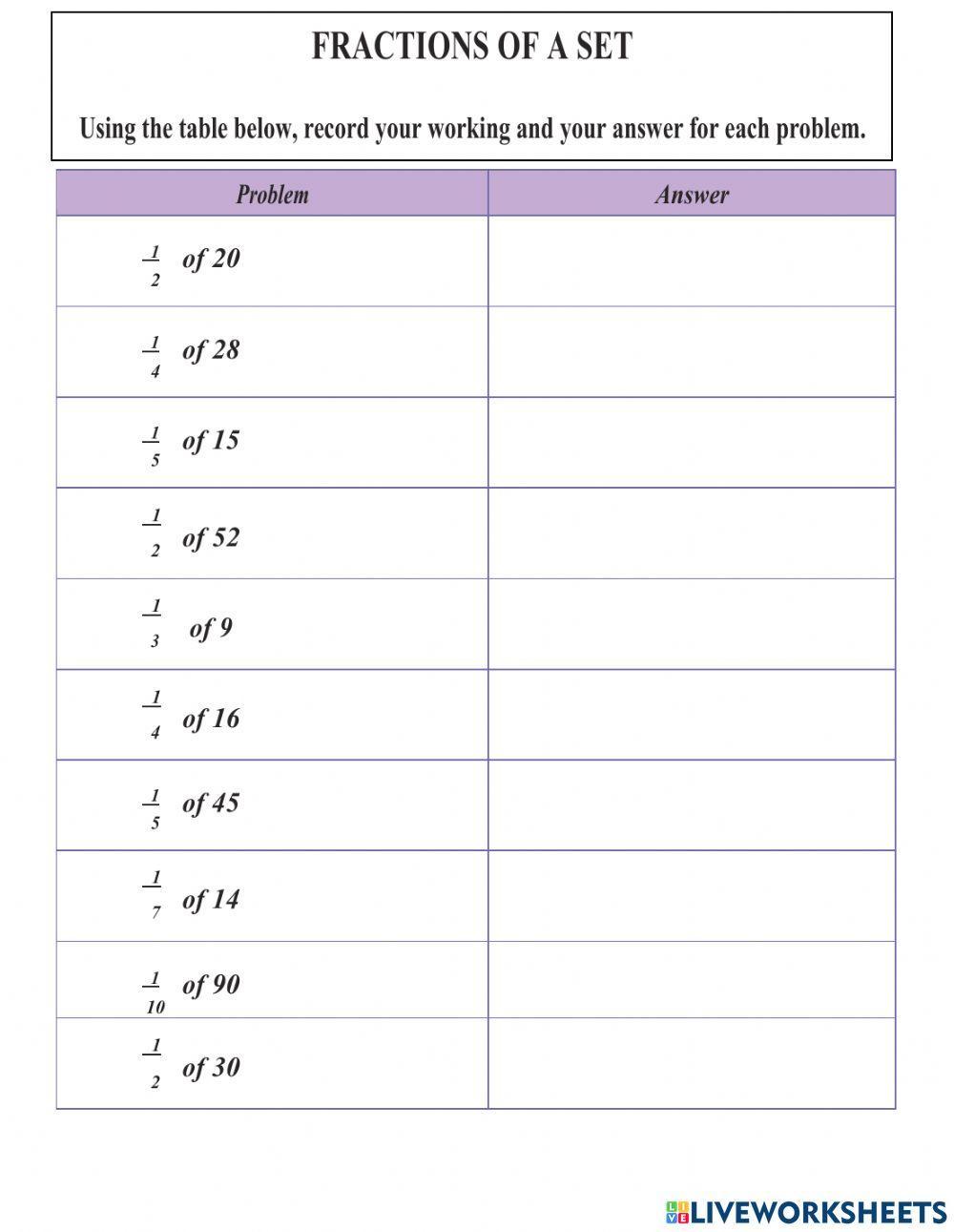 50 Fractions As Parts Of A Set Worksheets On Quizizz Free