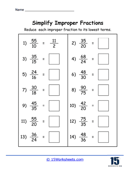 Simplifying Improper Fractions Worksheets 15 Worksheets Library