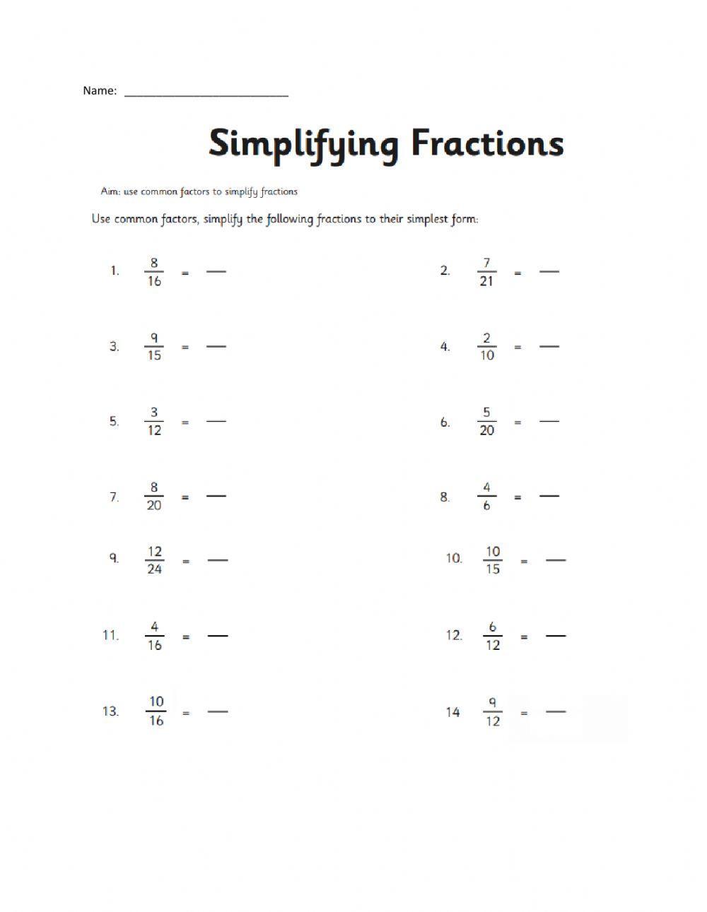 Simplifying Fractions Activity Live Worksheets Worksheets Library