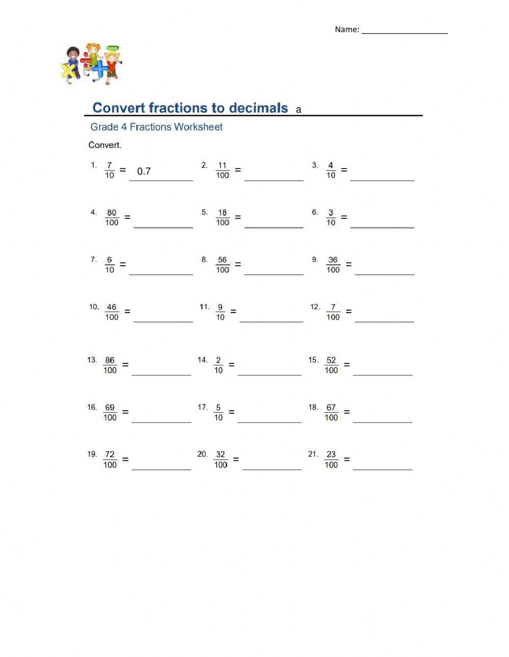 Fractions To Decimals Worksheet Digital Worksheets Library Fractions To Decimals Worksheet Digital Worksheets Library