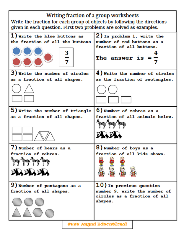 Fractional Parts Of A Set Worksheet For 3rd Grade