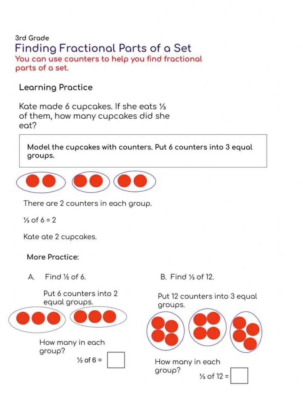 Finding Fractional Parts Of A Set Page 1 Worksheet Live Worksheets Finding Fractional Parts Of A Set Page 1 Worksheet Live Worksheets