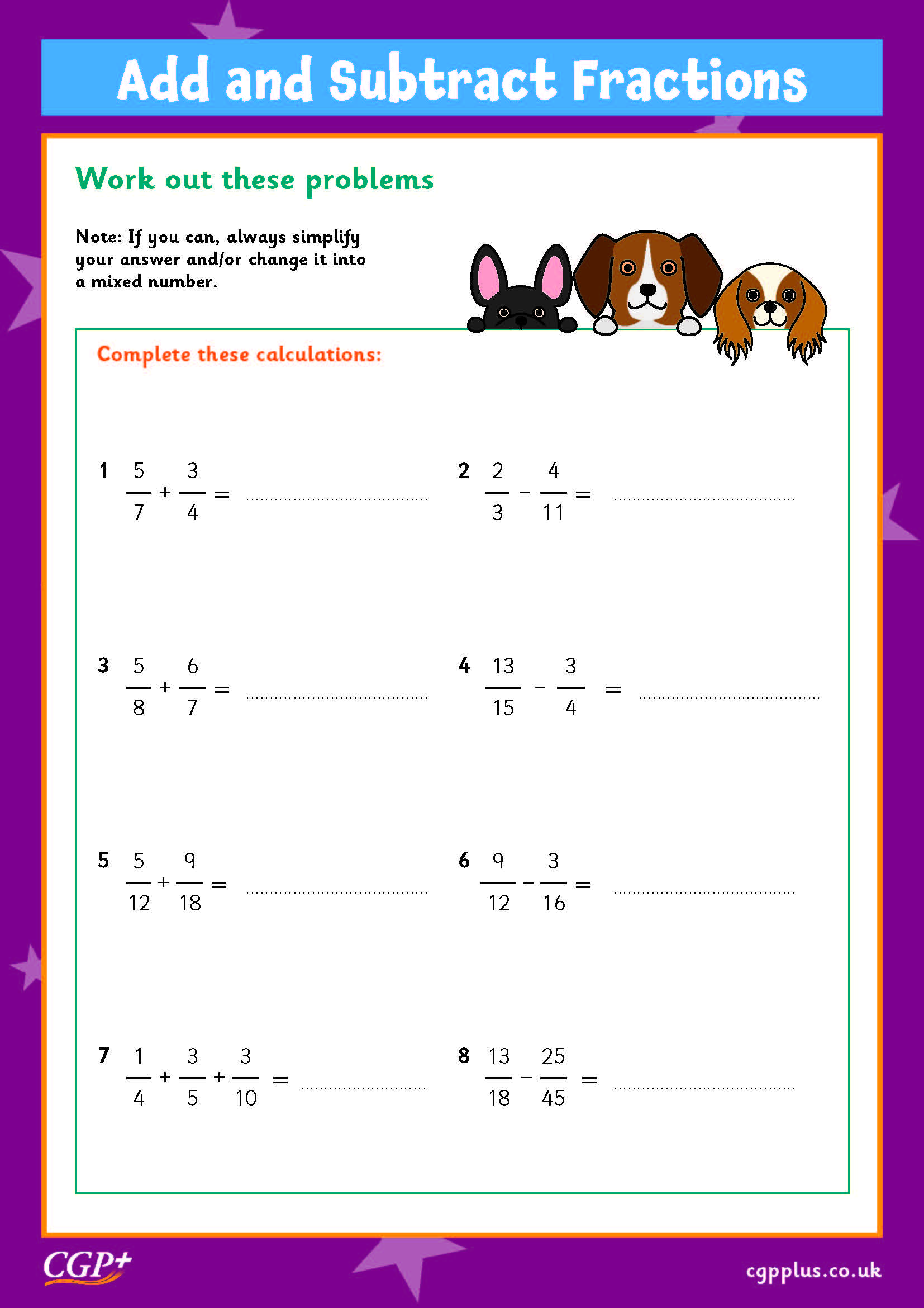 Free Fractions Worksheet Adding And Subtracting Download Free