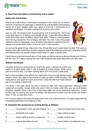 Reading Comprehension ESL Worksheets - Worksheets Library