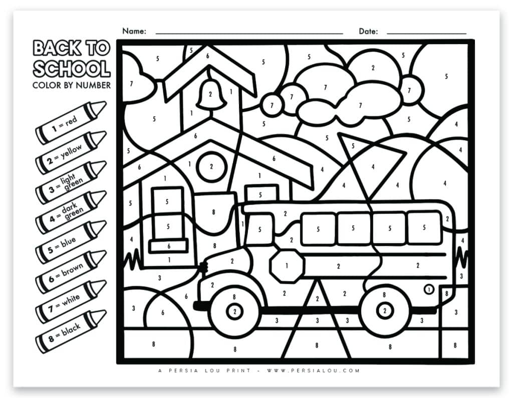 Back to School Color by Number Free Printable - Persia Lou - Worksheets ...