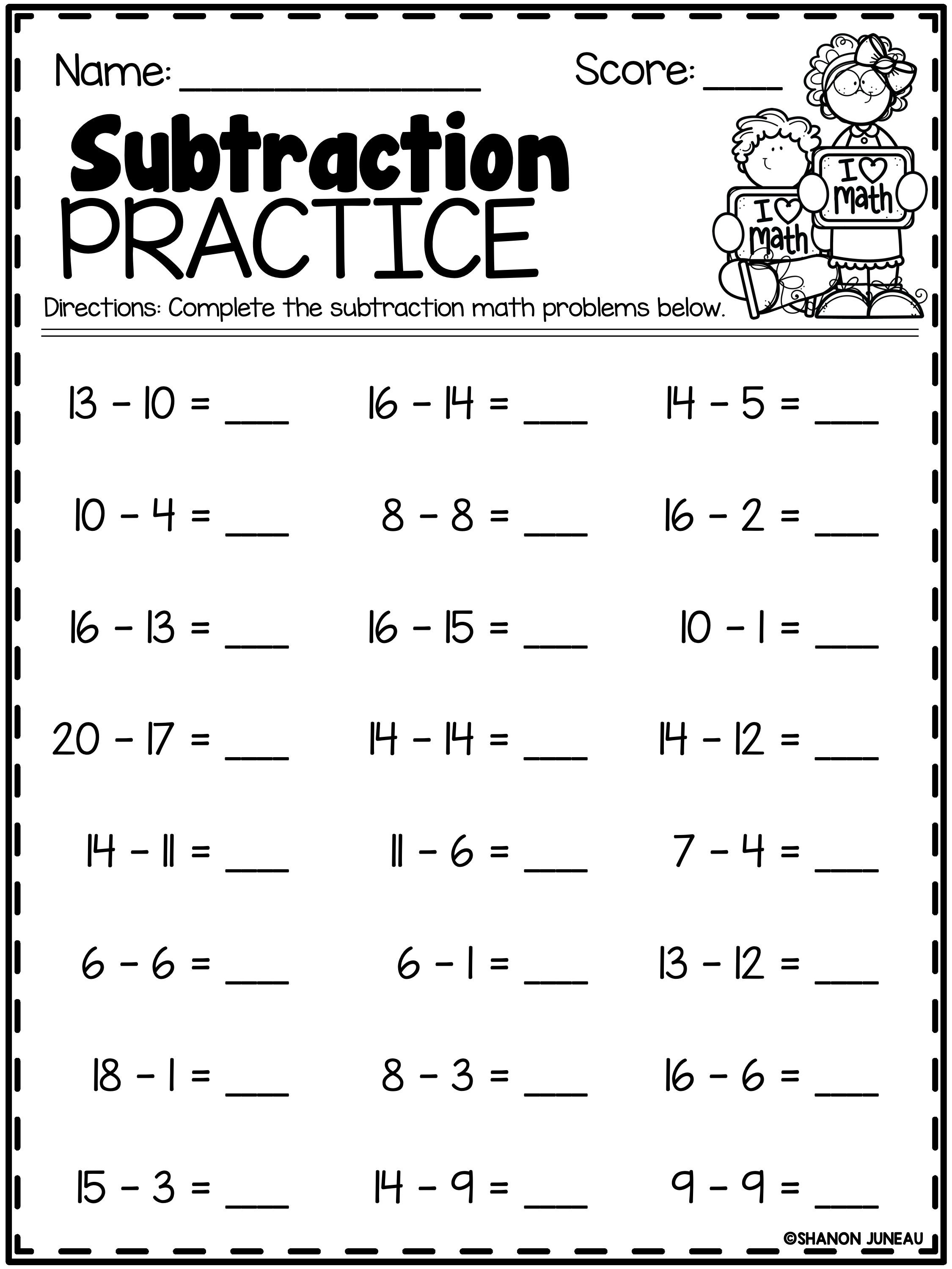 Subtraction 1st Grade Math Worksheets, Printable Activity Book ...