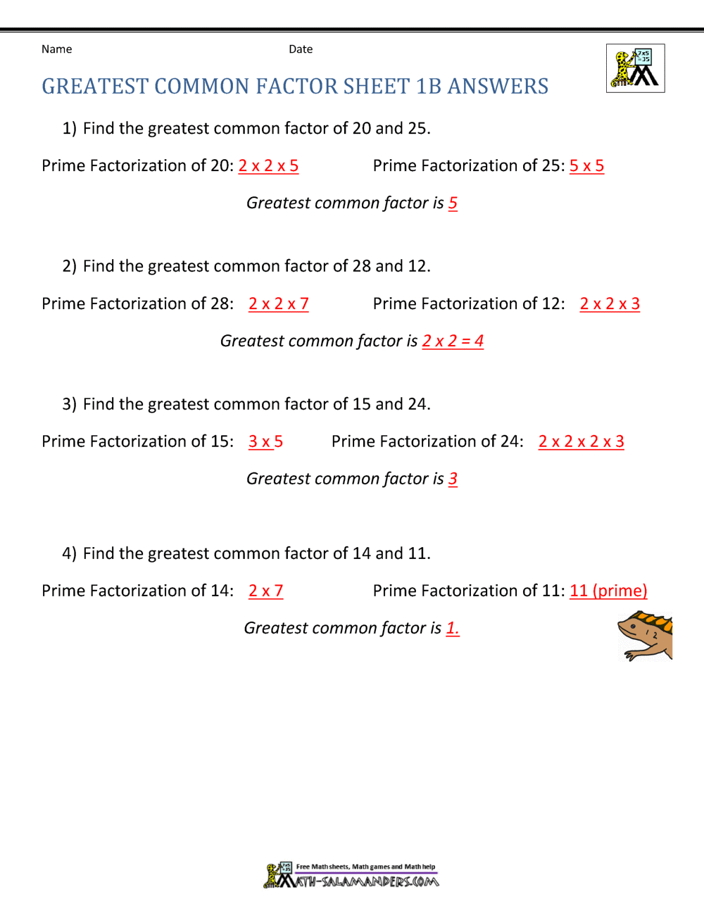 Greatest Common Factor Worksheet page - Worksheets Library