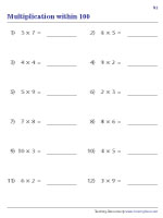 Multiplication within 100 Worksheets - Worksheets Library