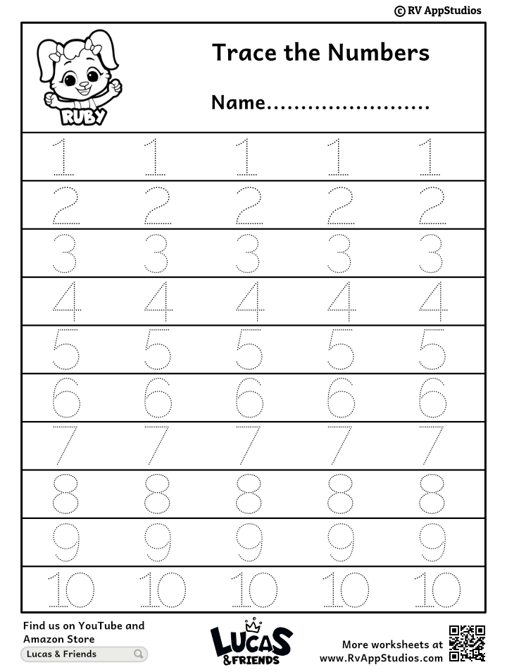 Free Printable Worksheets for Kids - Dotted Numbers to Trace 1-10 ... - Worksheets Library
