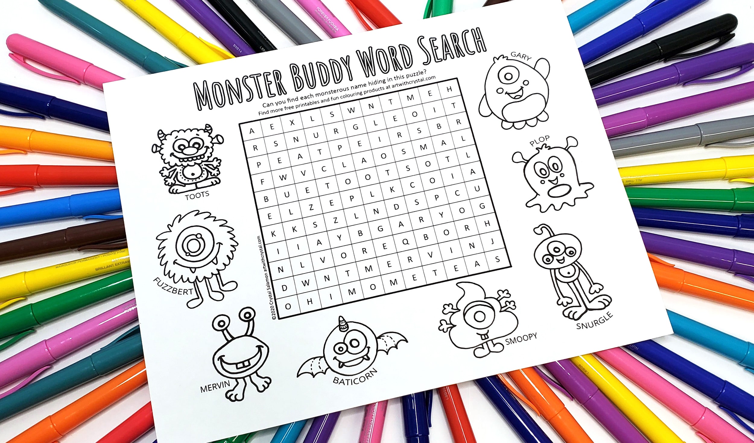 Free Printable Monster Word Search Colouring Page Game | Canadian Art ...