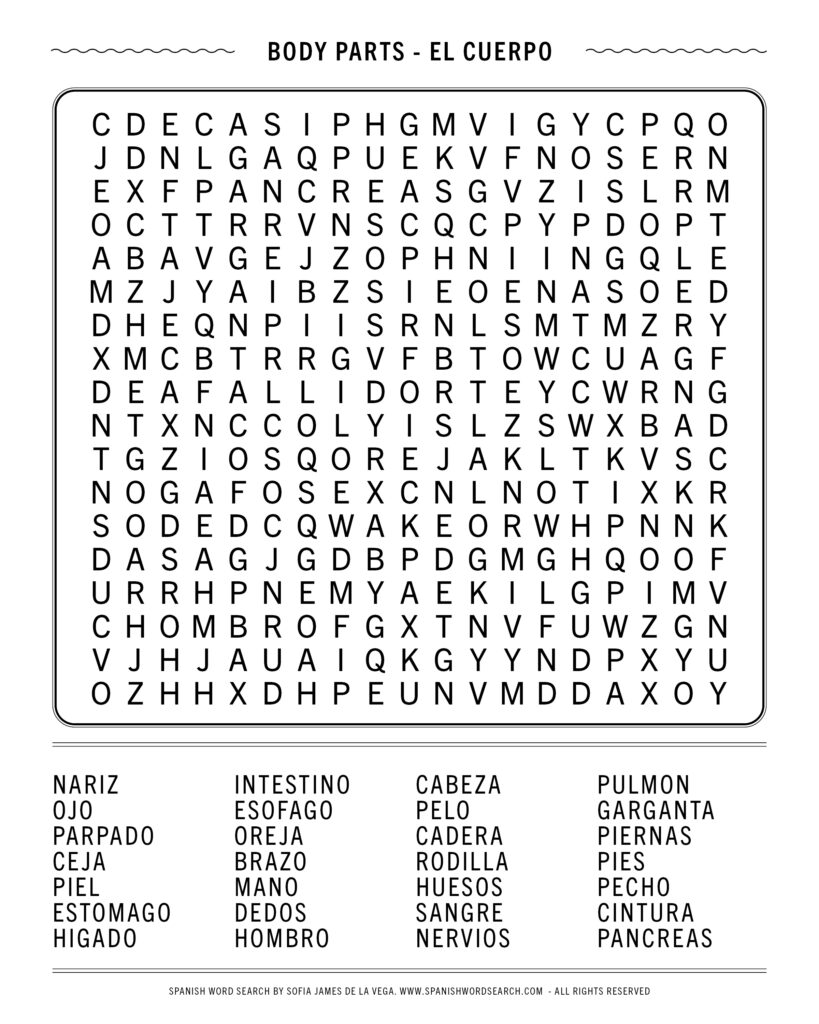 Spanish Word Search Body Parts - Can you find all the body parts ...
