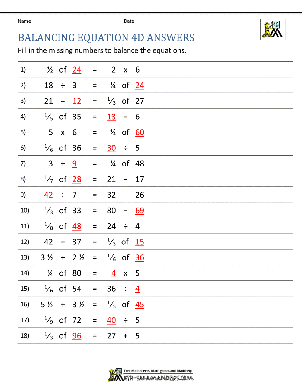 Free free printable equations worksheet, Download Free free printable ...