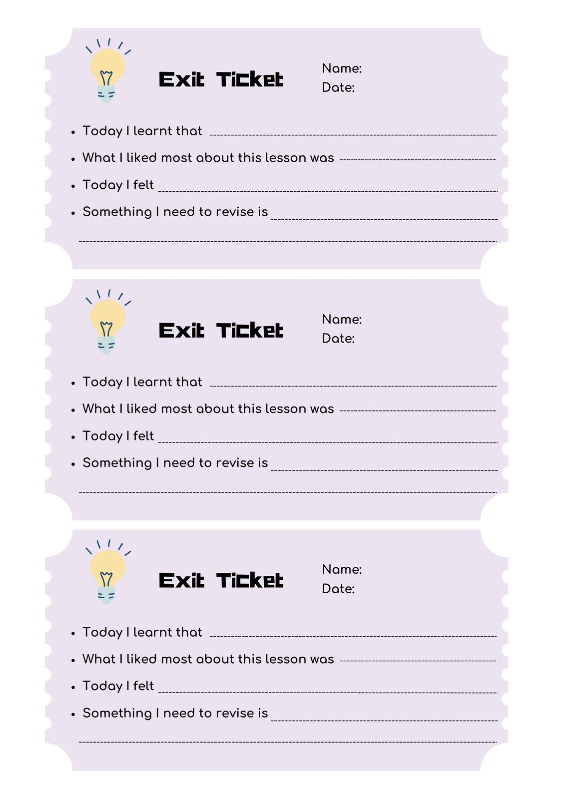 Math Exit Ticket Template Printable Free Exit Ticket Templates,