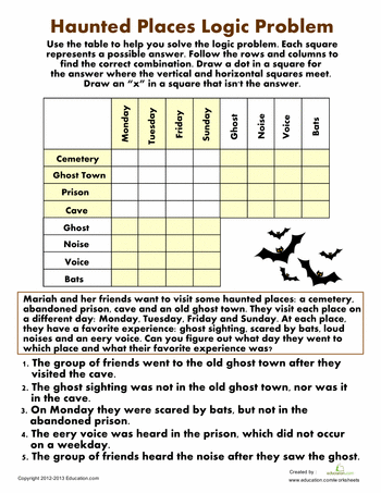 Haunted Places Logic Problem | Worksheet | Education.com - Worksheets ...