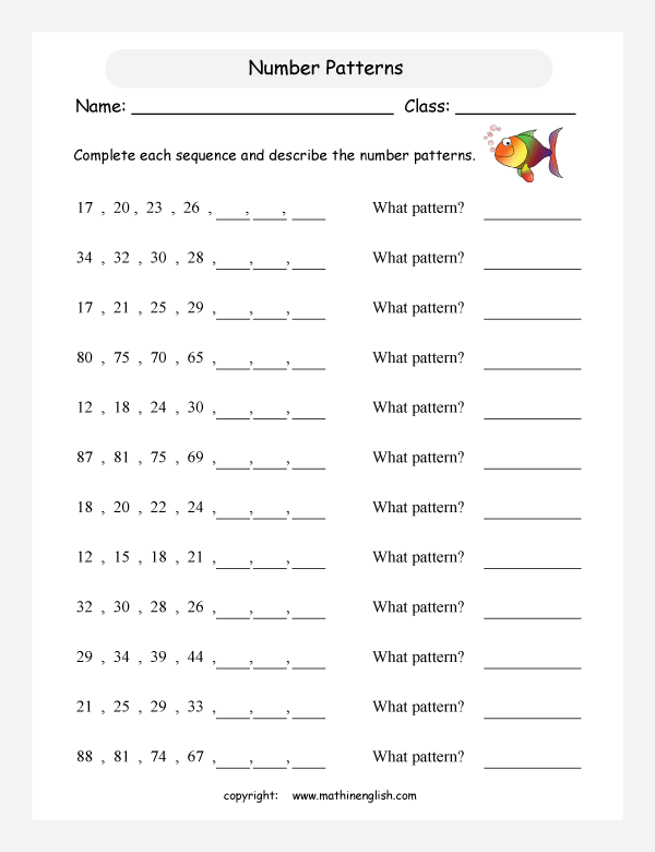 Sequence & Number Patterns Worksheets | PrintablEducation - Worksheets Library