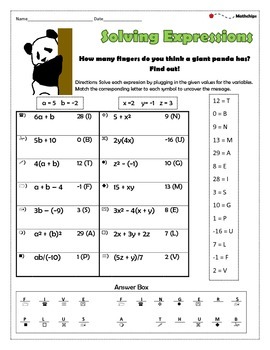 Solving Expressions with Variables Worksheet *FREE* by Mathchips ...
