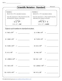 Scientific Notation to Standard Notation support page - Worksheets Library