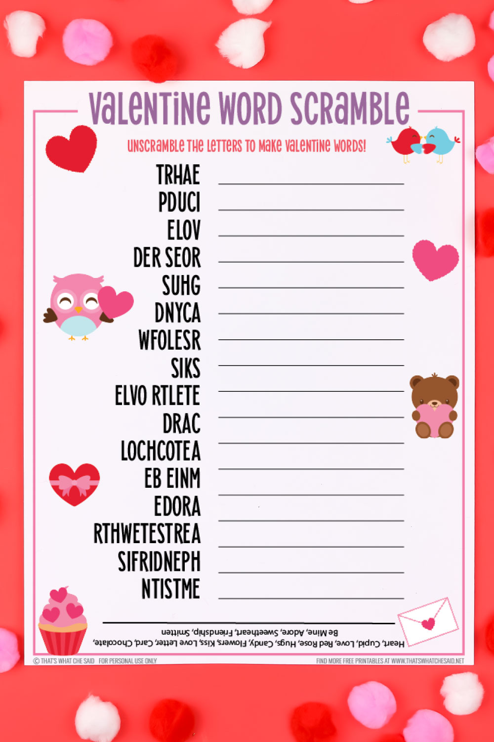 Valentines Day Word Scramble + 20 Free Valentine Printables ...