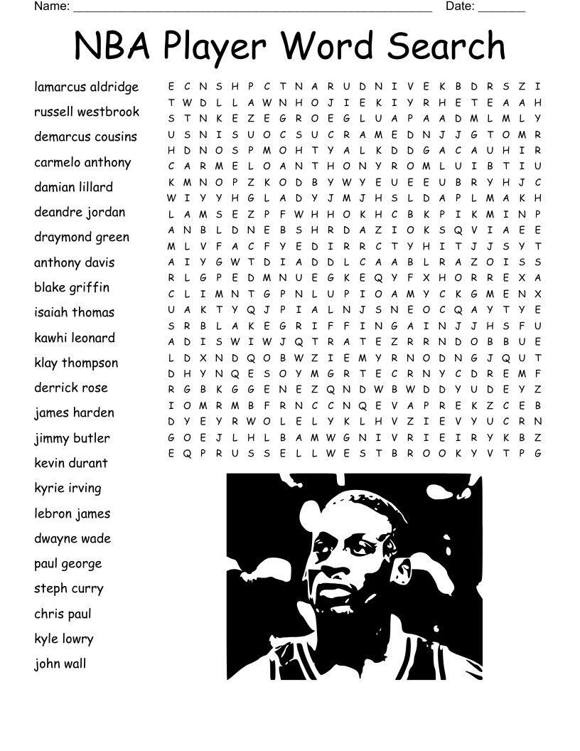 NBA Players Word Search WordMint Worksheets Library NBA Players Word Search WordMint Worksheets Library