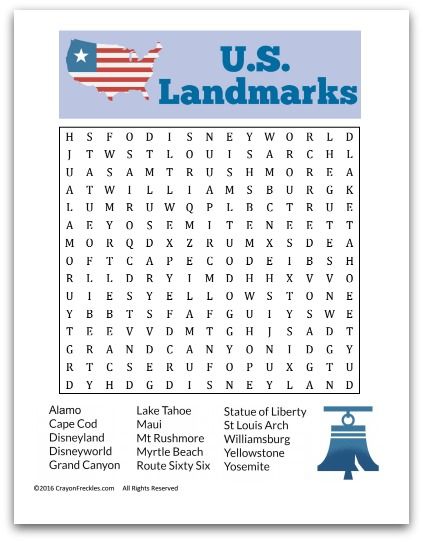U.S. Landmarks Word Search for Kids {free printable} - Do Play Learn ...