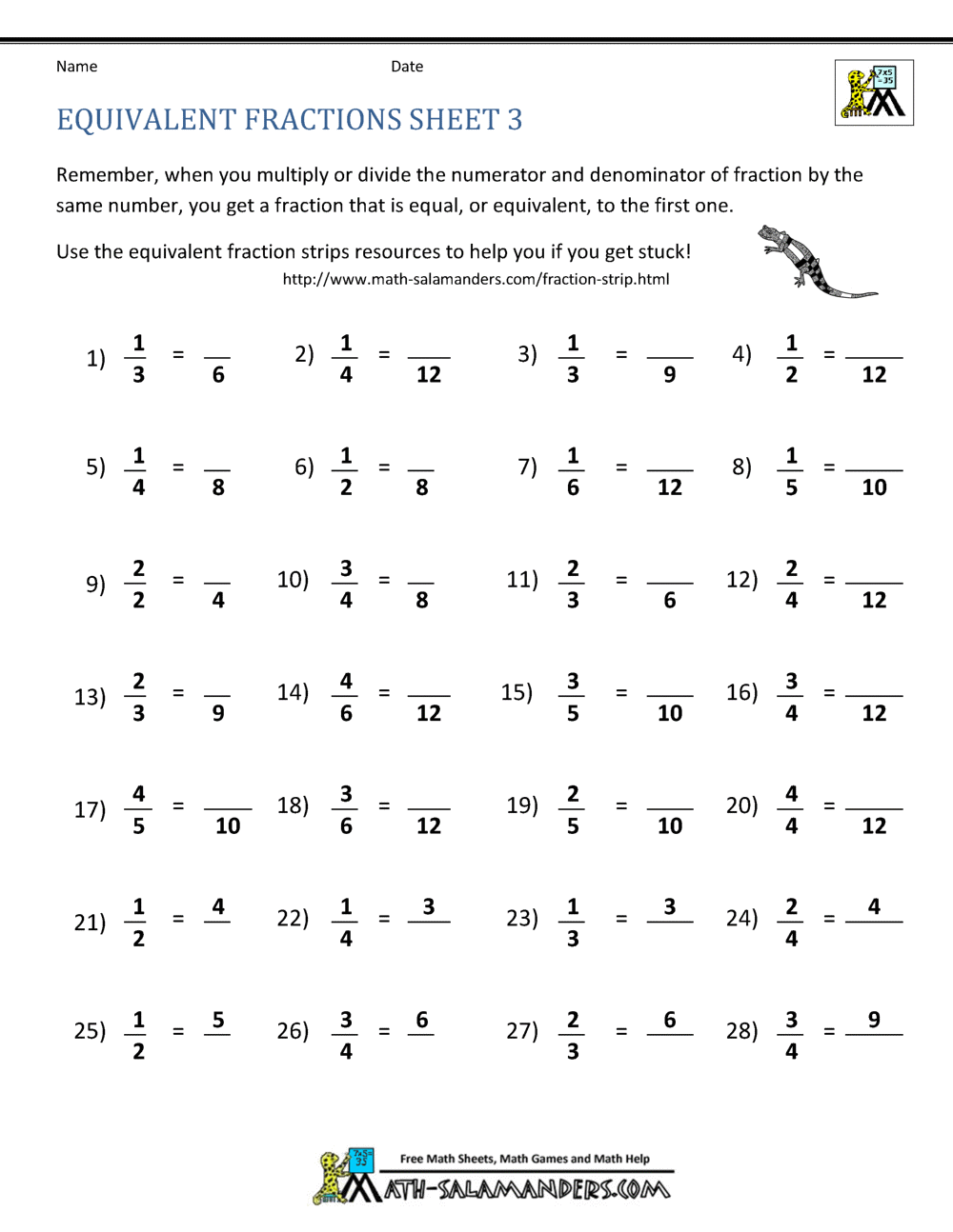 Equivalent Fractions Worksheet - Worksheets Library