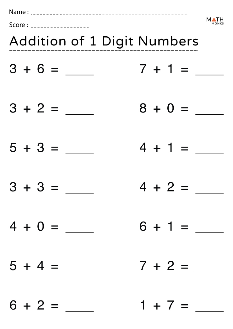 Single Digit Addition Worksheets with Answer Key - Worksheets Library