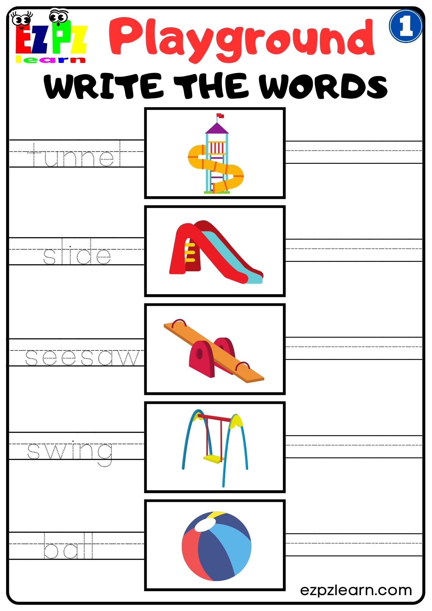 Playground 1 Write the Words Worksheet for Kindergarten and ESL ... - Worksheets Library
