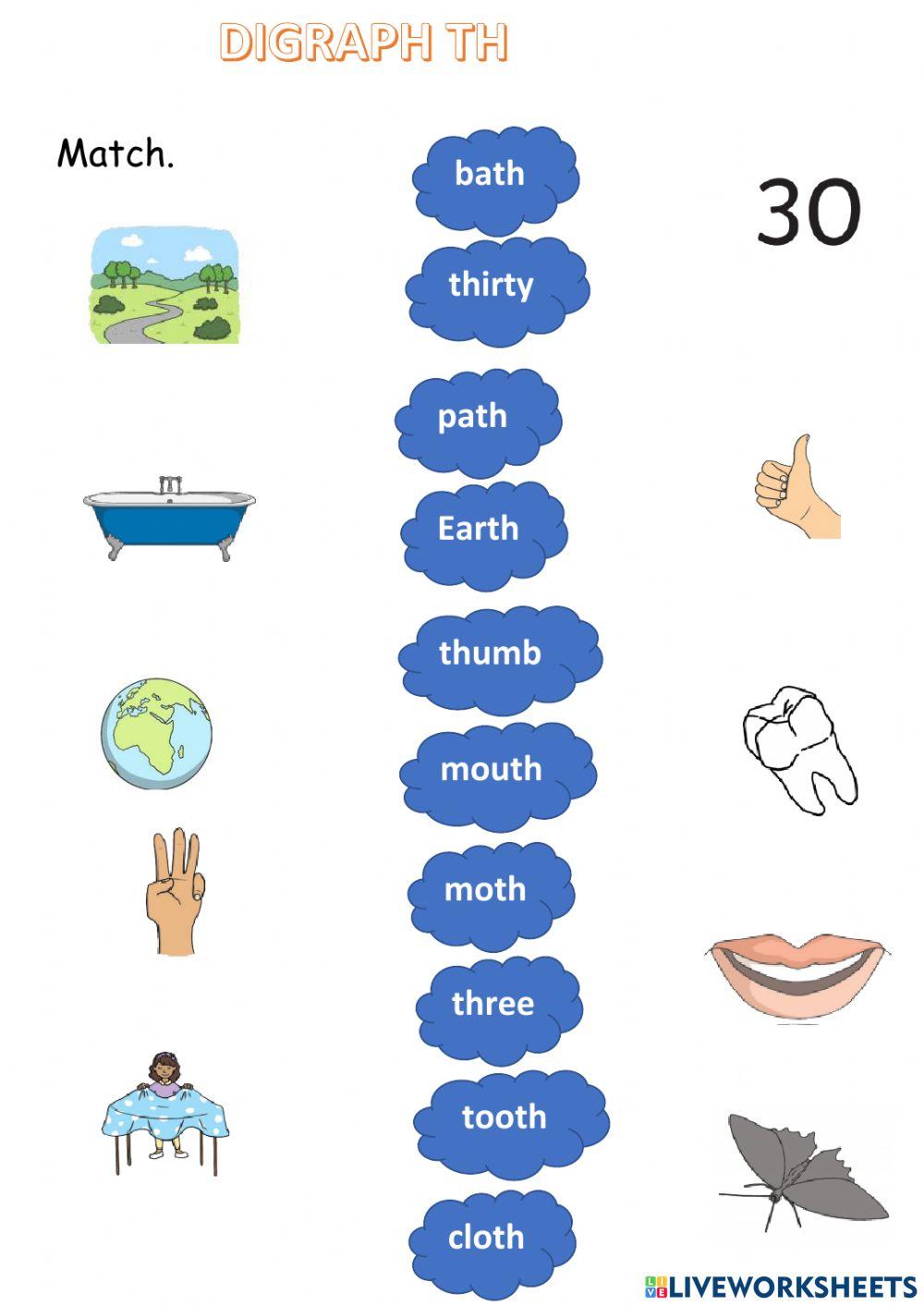 th Digraph Worksheets for Kindergartners - Reading Elephant ...