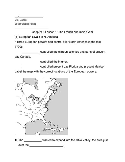 Lesson 1 The French and Indian War notes handout | PDF - Worksheets Library