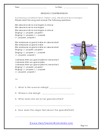French Reading Comprehension Worksheets - Worksheets Library