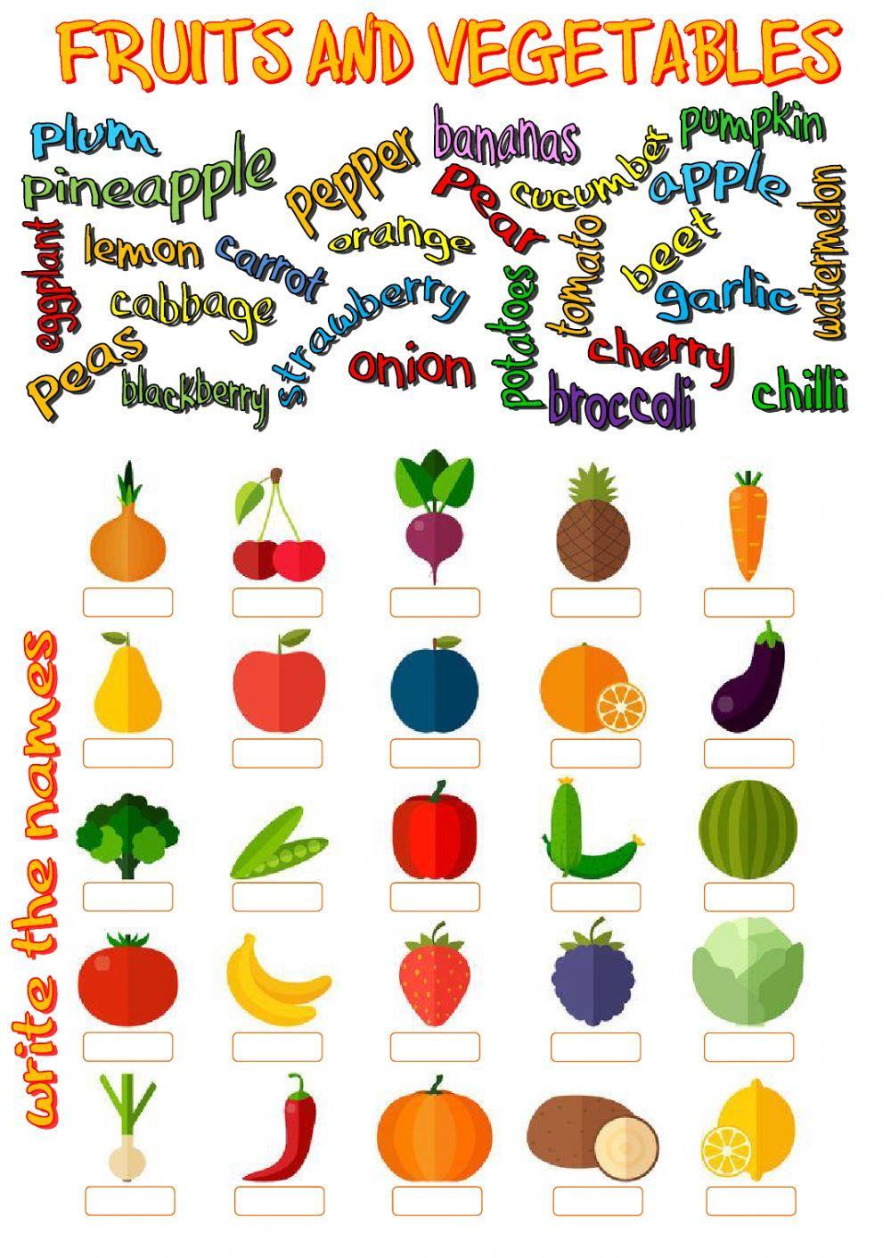 Free fruit and vegetables worksheet, Download Free fruit and vegetables ...