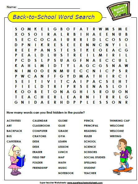 Back to School Word Search Puzzle - Worksheets Library