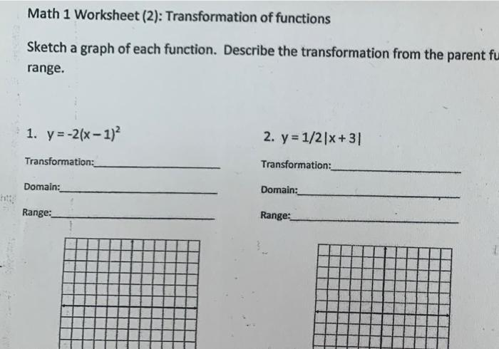 Solved Math 1 Worksheet 2 Transformation Of Functions