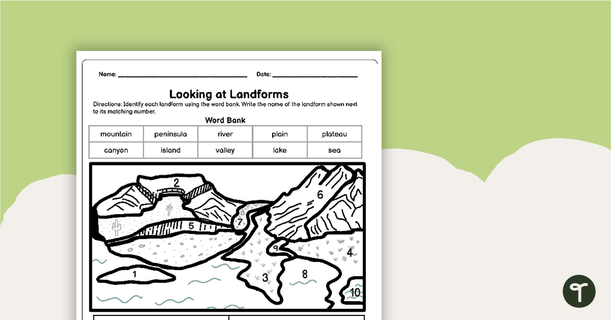 Geographic Landforms Features Poster and Worksheet | Teach Starter ...