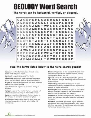 Geology Word Search | Worksheet | Education.com - Worksheets Library