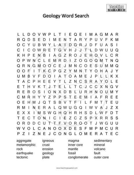 Geology Science Word Search - Teaching Squared - Worksheets Library