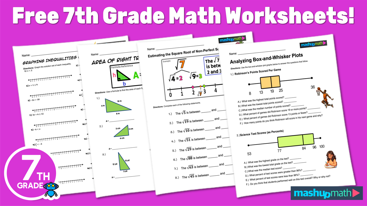 Free 7th Grade Math Worksheets—Printable w/ Answers — Mashup Math ...
