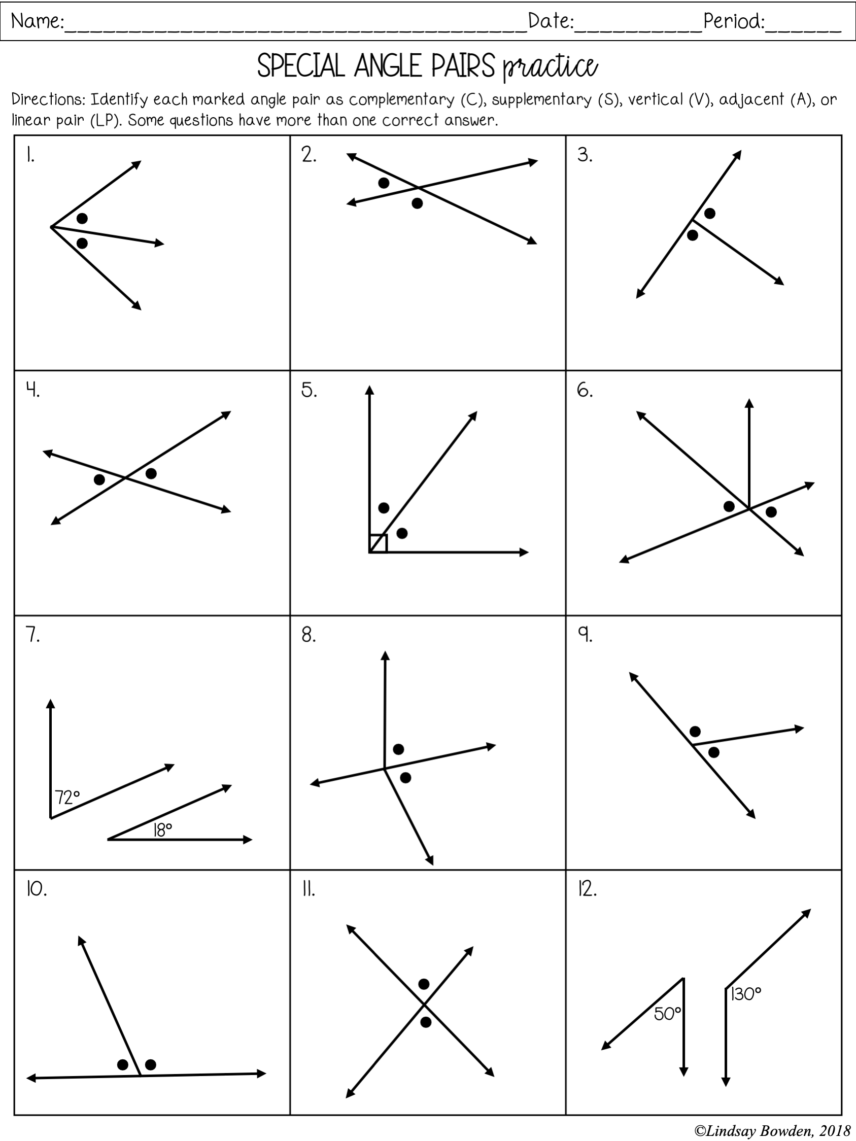 Special Angle Pairs Notes - Lindsay Bowden - Worksheets Library